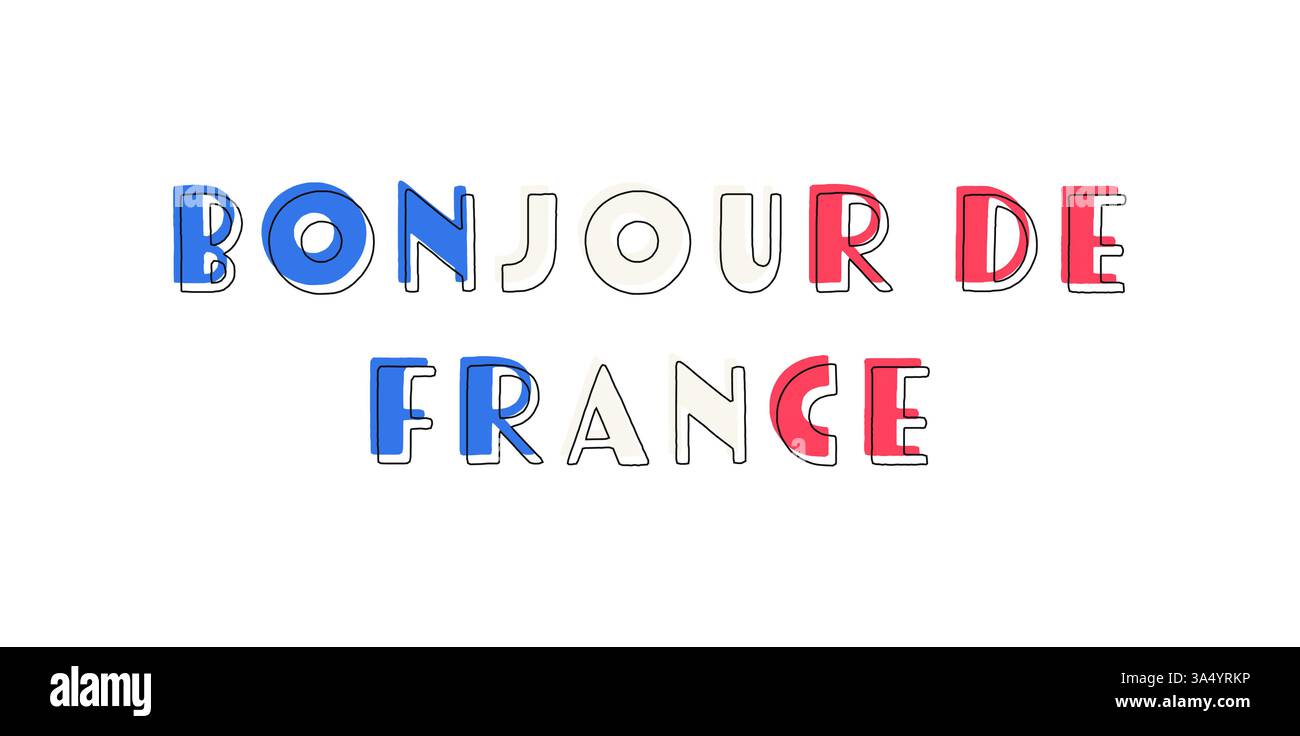 Bonjour De France card. Lettering vector isolated on white background ...