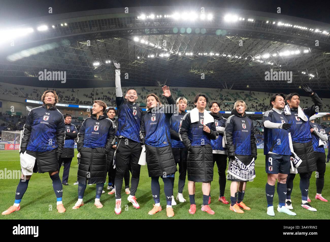Japanese players acknowledge the applause from the crowd after their ...