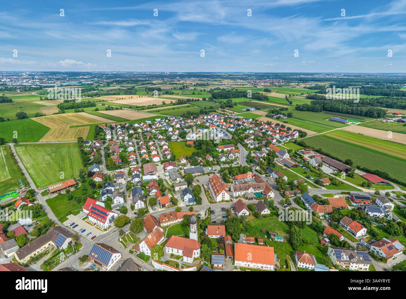 The village of Finningen, a district of Neu-Ulm in Bavarian Swabia ...