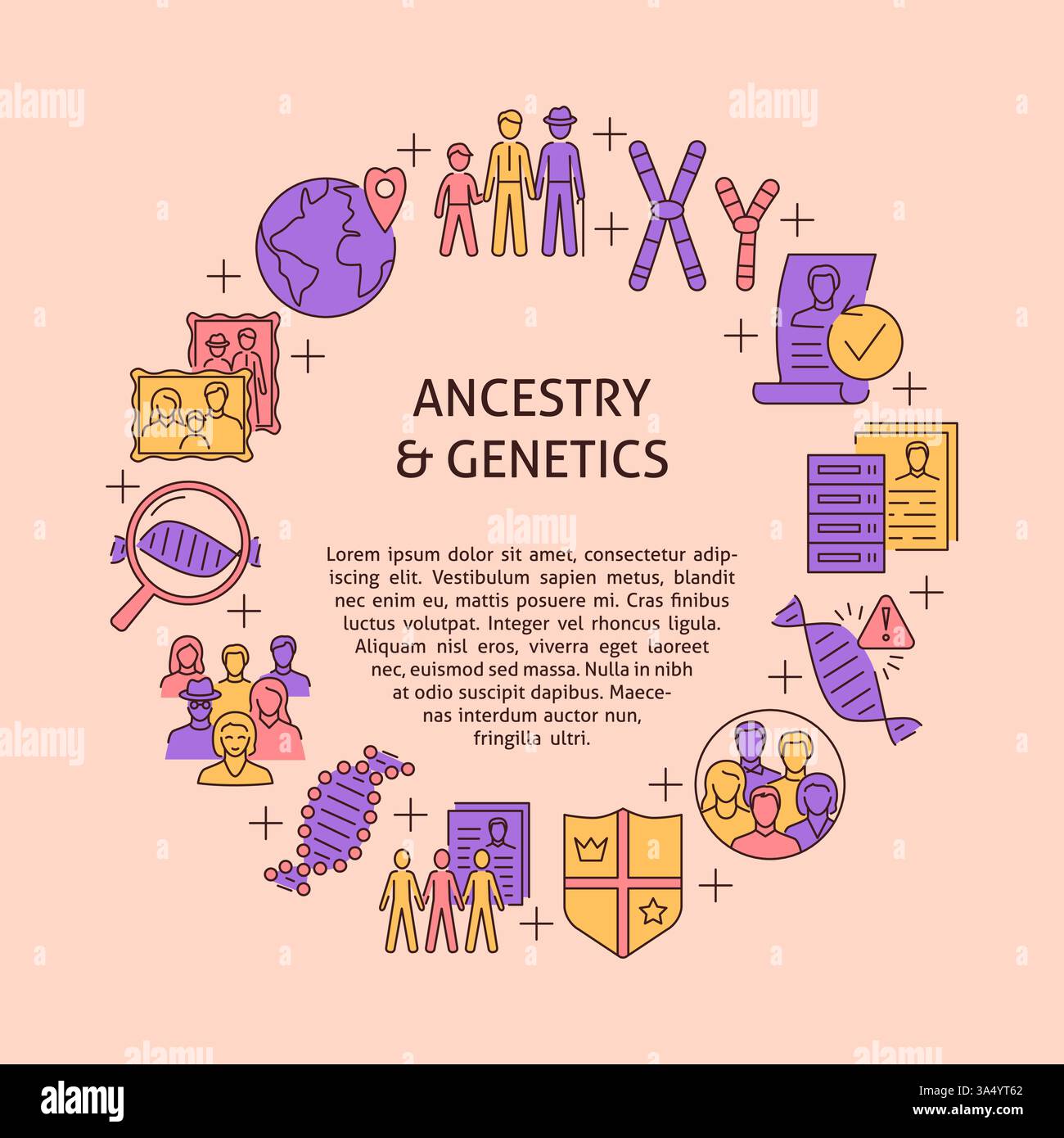 Ancestry and genetics banner with round frame. Vector illustration ...