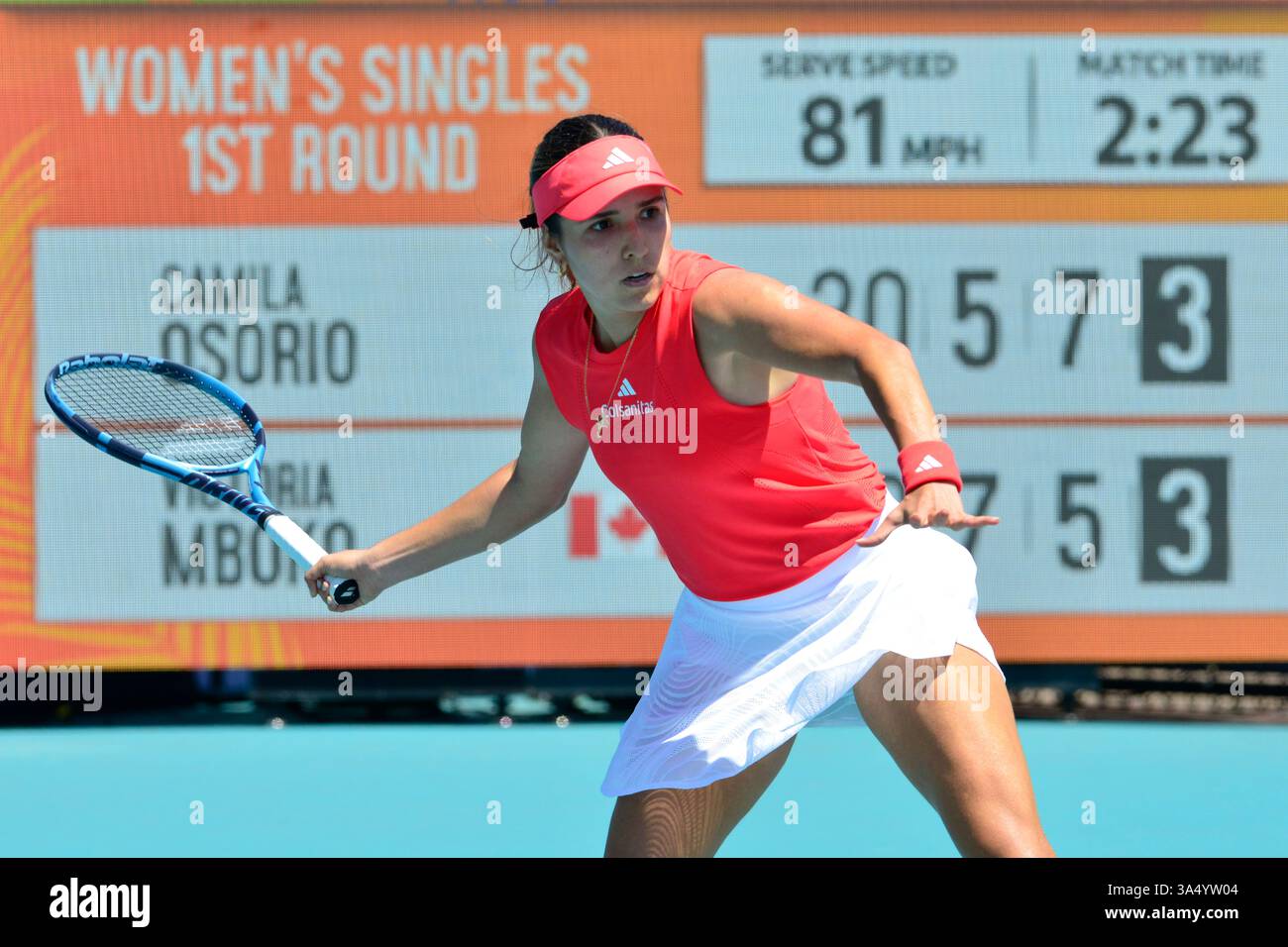 Miami Gardens, Florida, USA. 19th Mar, 2025. Camila Osorio (COL) vs Victoria Mboko (CAN) during ...