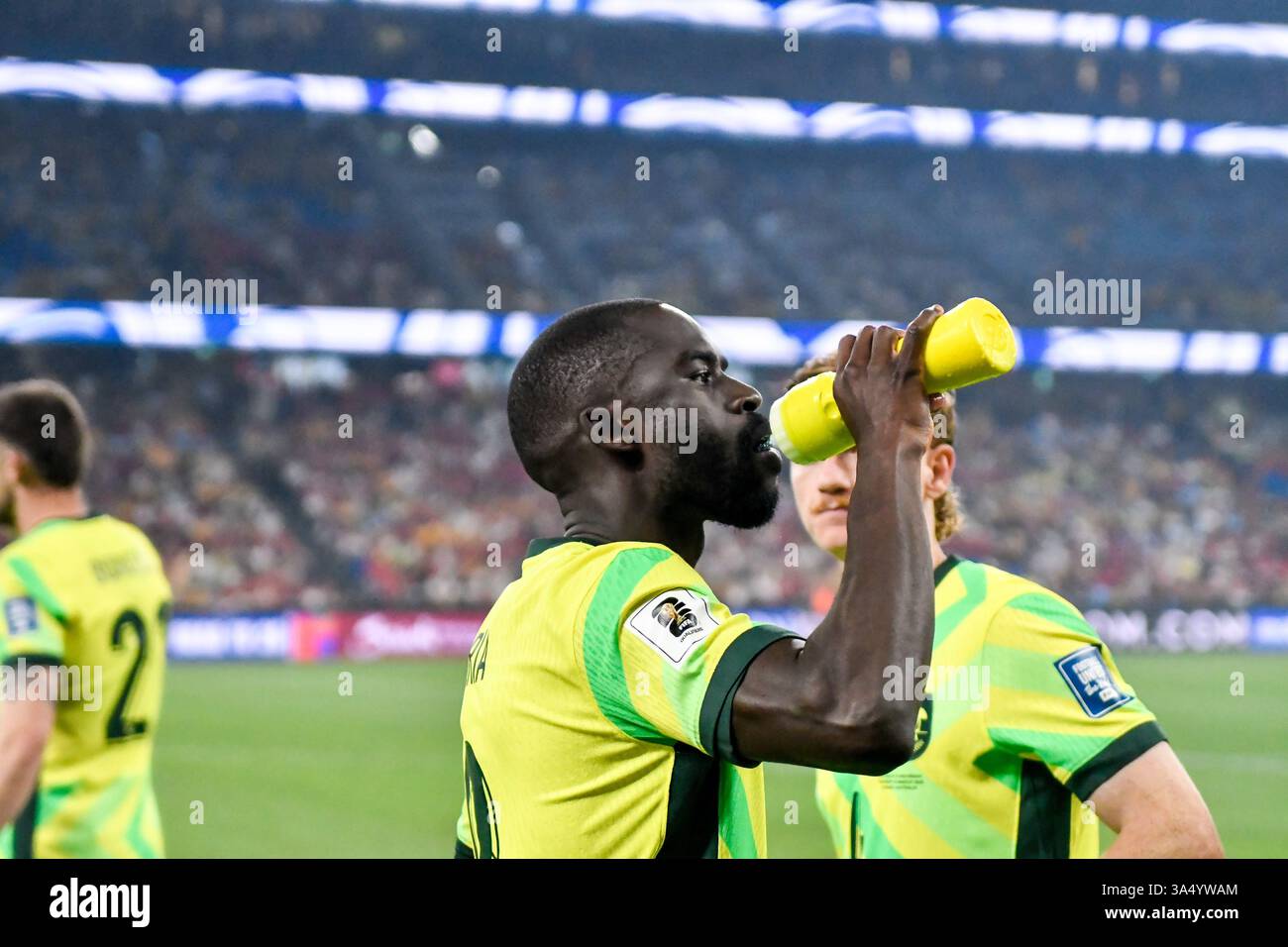 Sydney, Australia. 20 Mar 2025, Jason Geria taking a break during the FIFA World Cup 2026 Asian ...