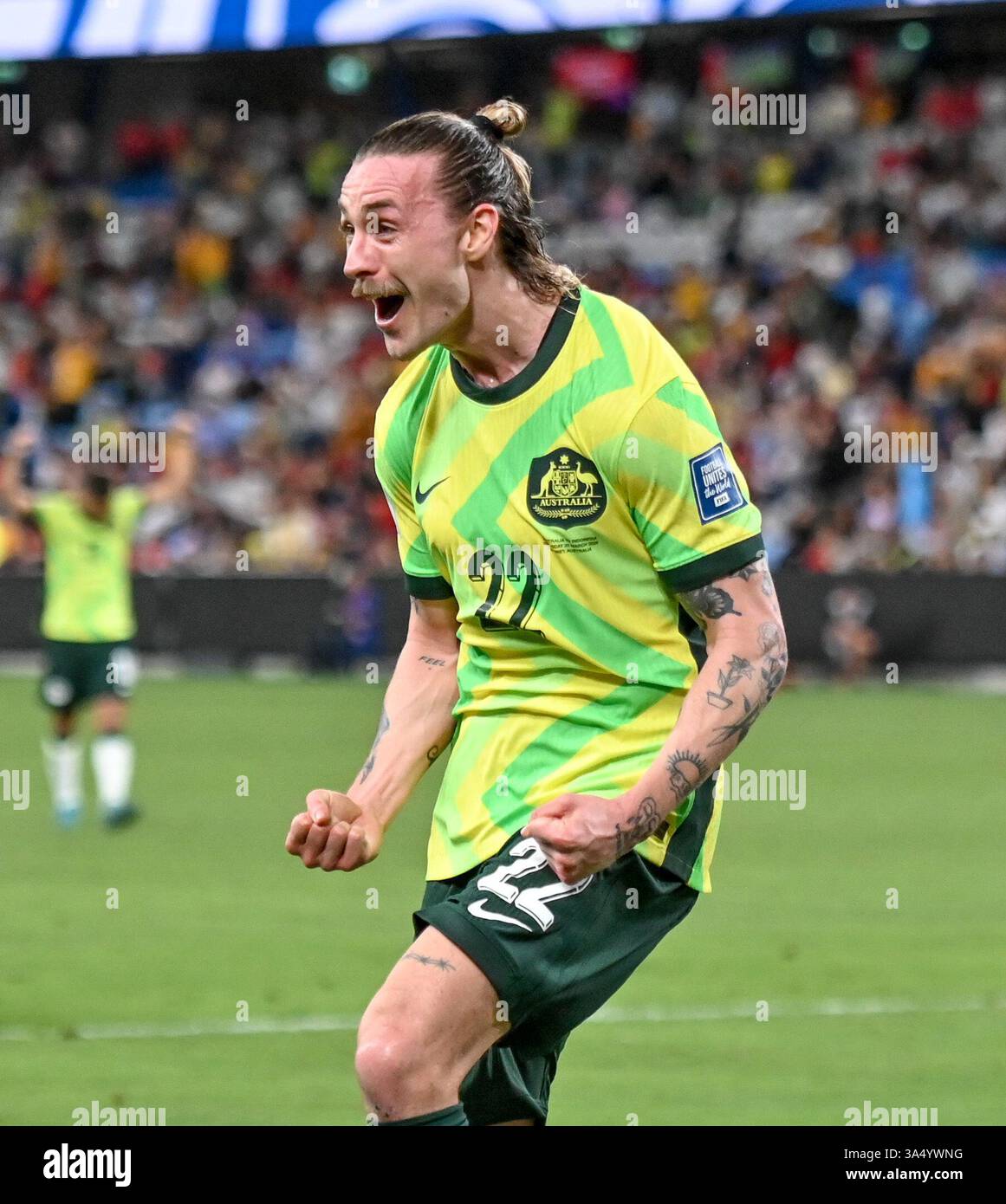 Sydney, Australia. 20 Mar 2025, Australia's Jackson Irvine celebrating ...