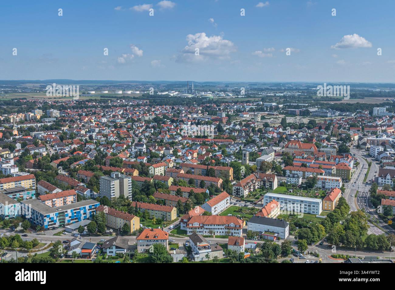 Aerial view of Ingolstadt in bavarian danube valley, view of the ...