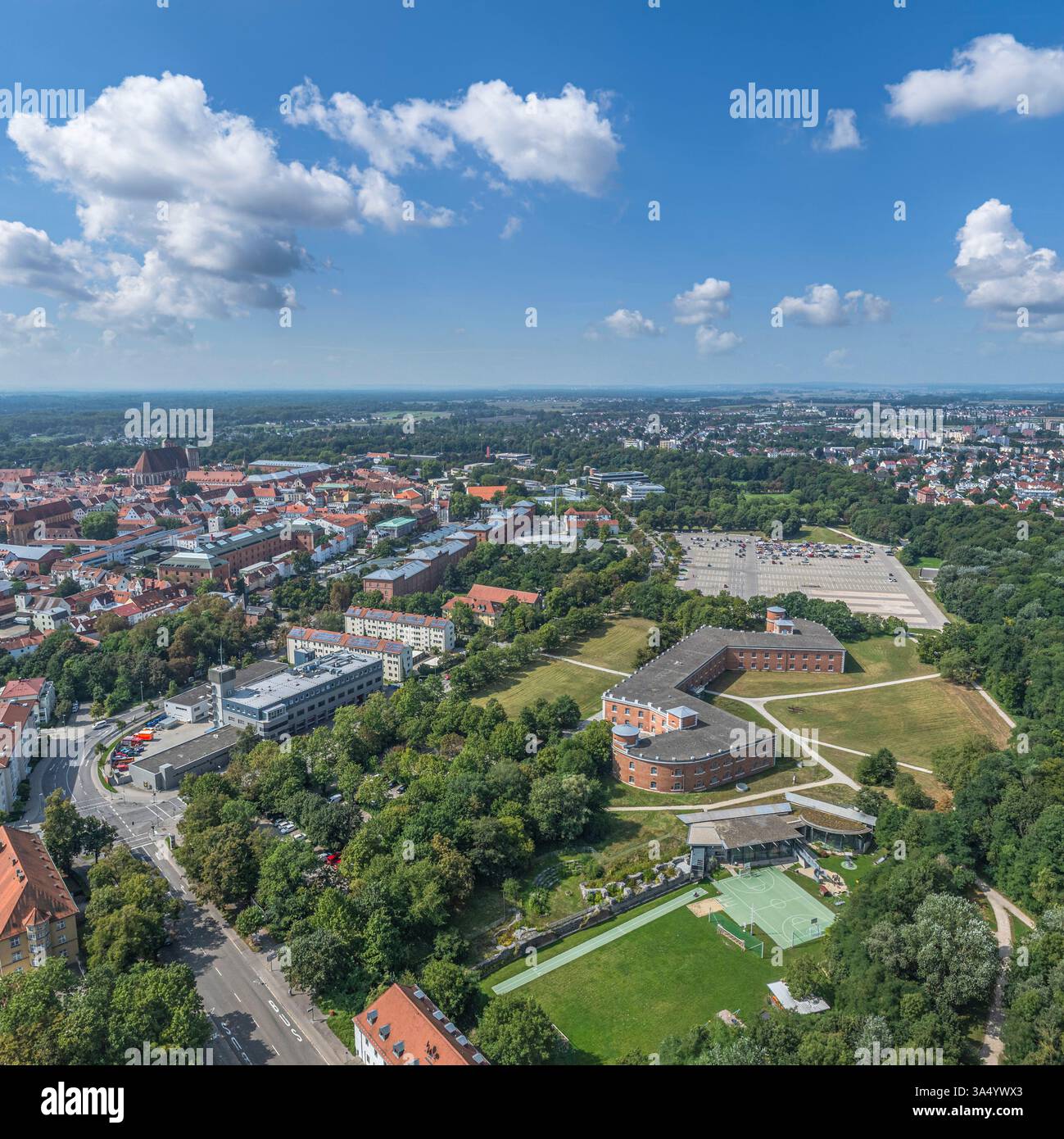 Aerial view of Ingolstadt in bavarian danube valley, view of the ...
