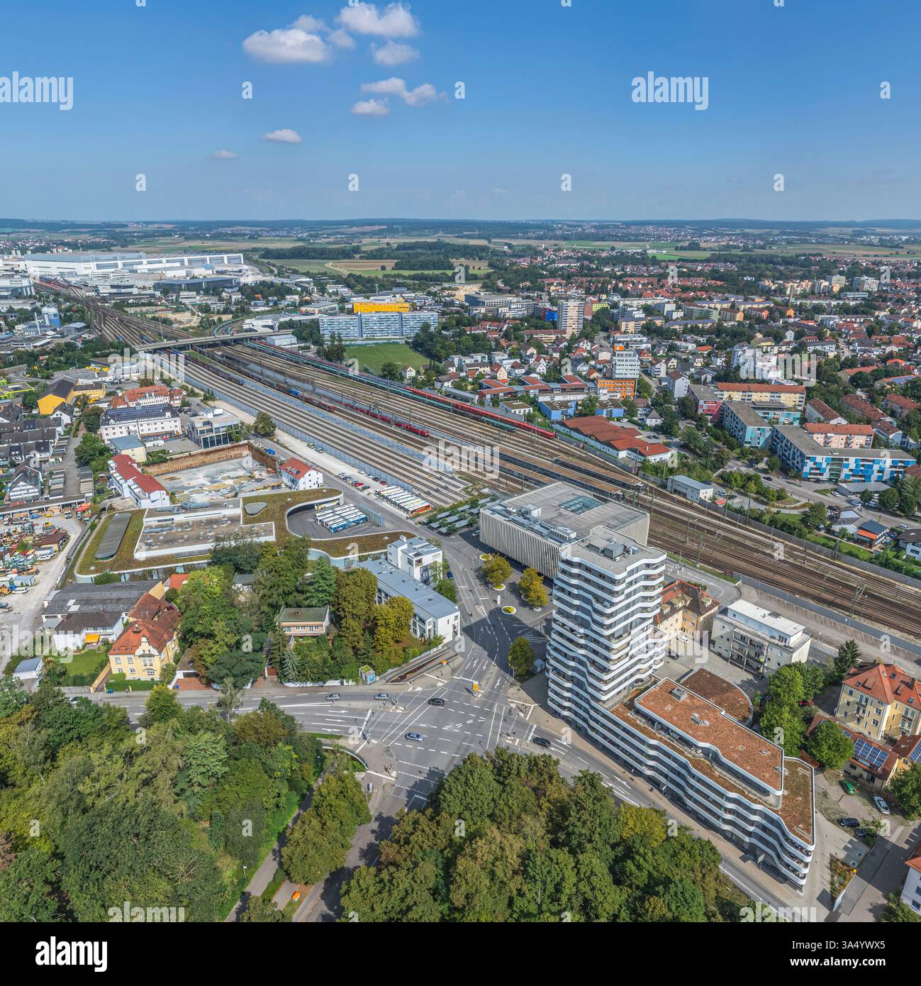 Aerial view of Ingolstadt in bavarian danube valley, view of the ...