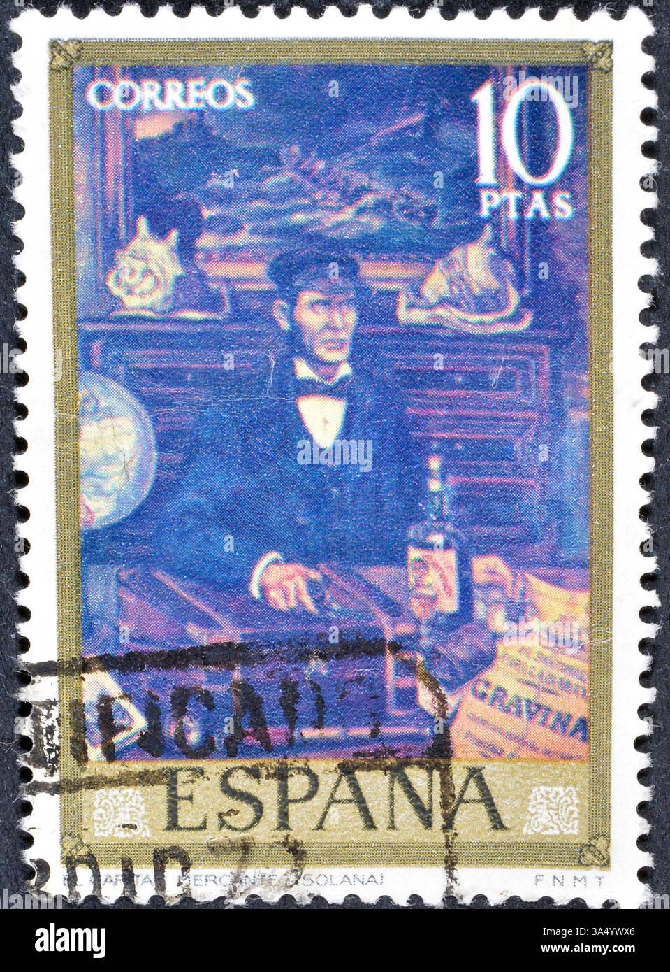 Cancelled postage stamp printed by Spain, that shows painting ...