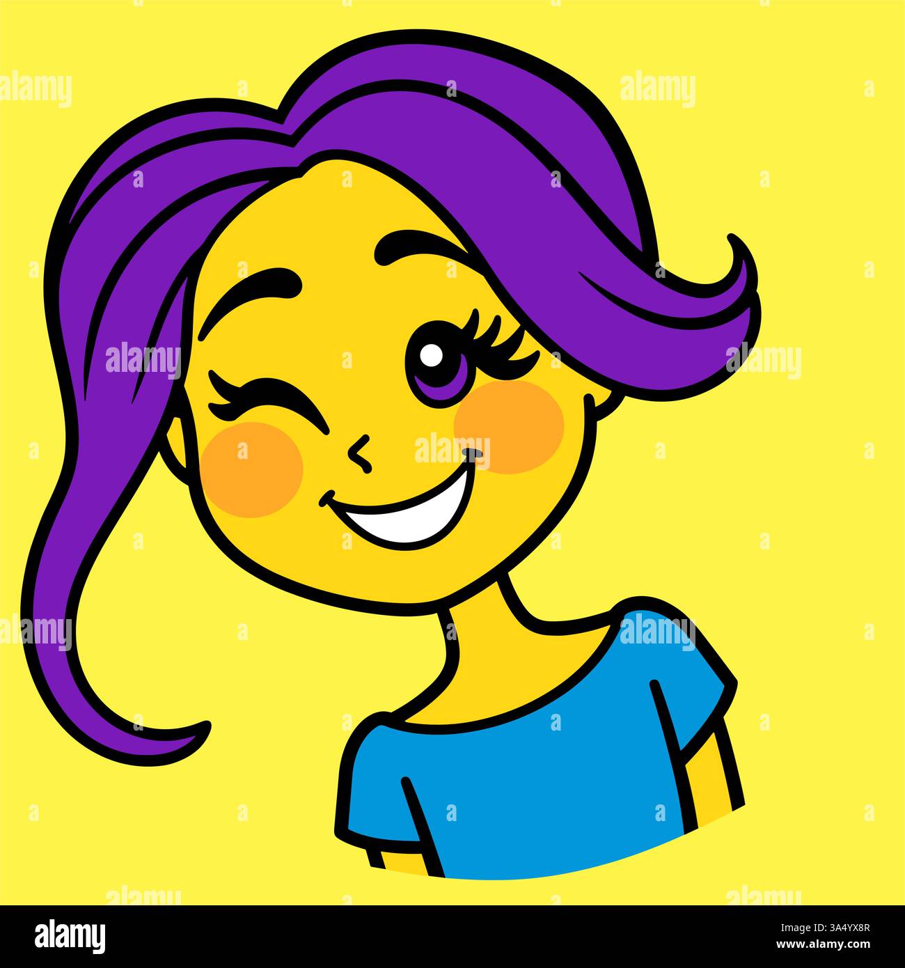 A bright and playful cartoon illustration of a girl with purple hair ...