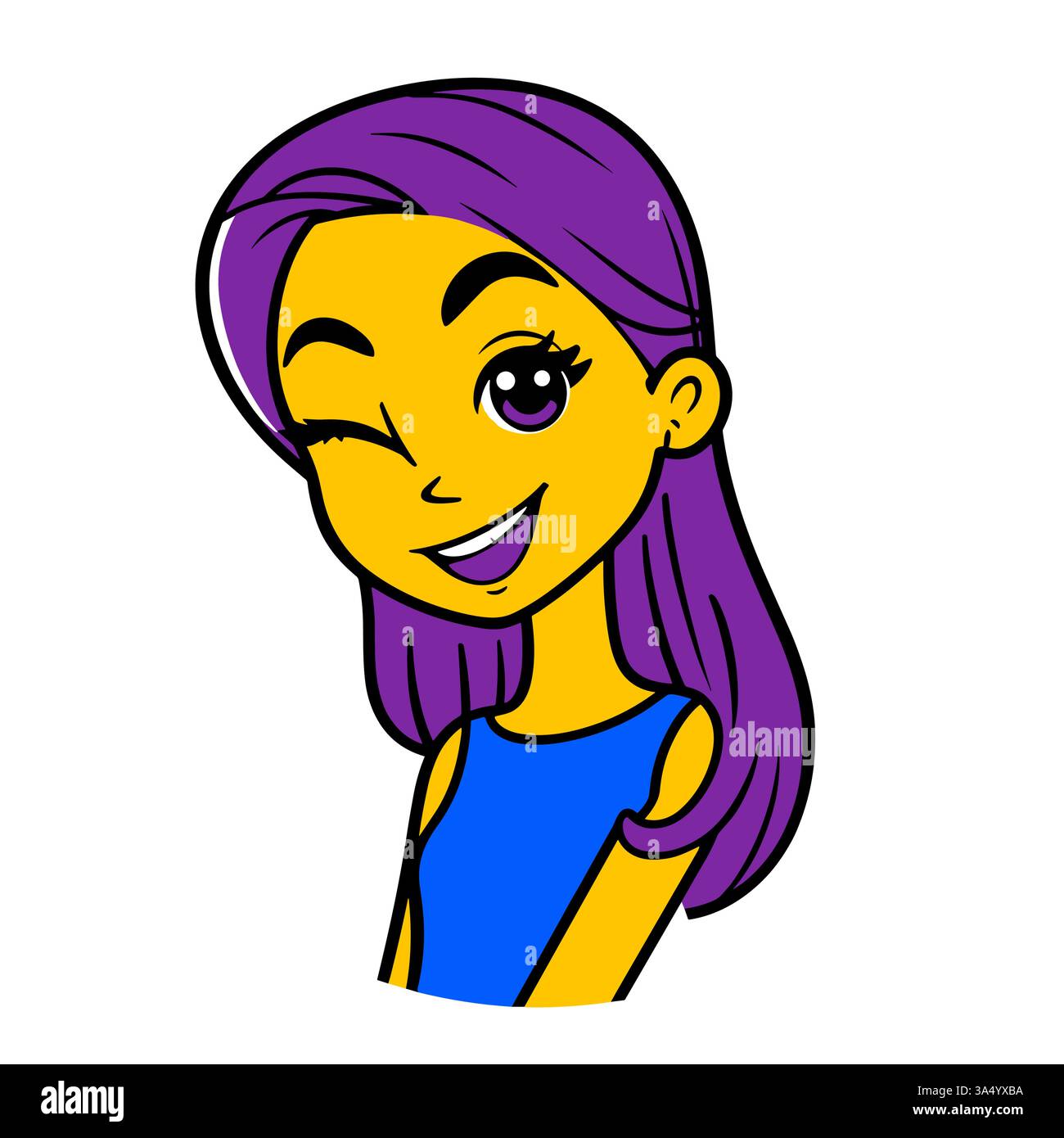 A fun and vibrant cartoon illustration of a girl with purple hair ...
