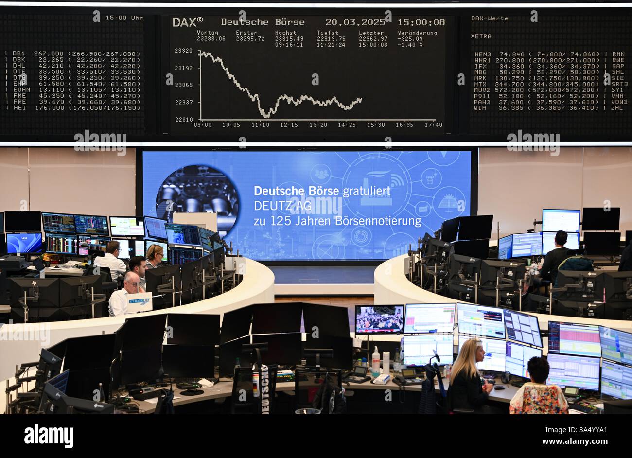 20 March 2025, Hesse, Frankfurt/Main: Stock market traders work behind ...