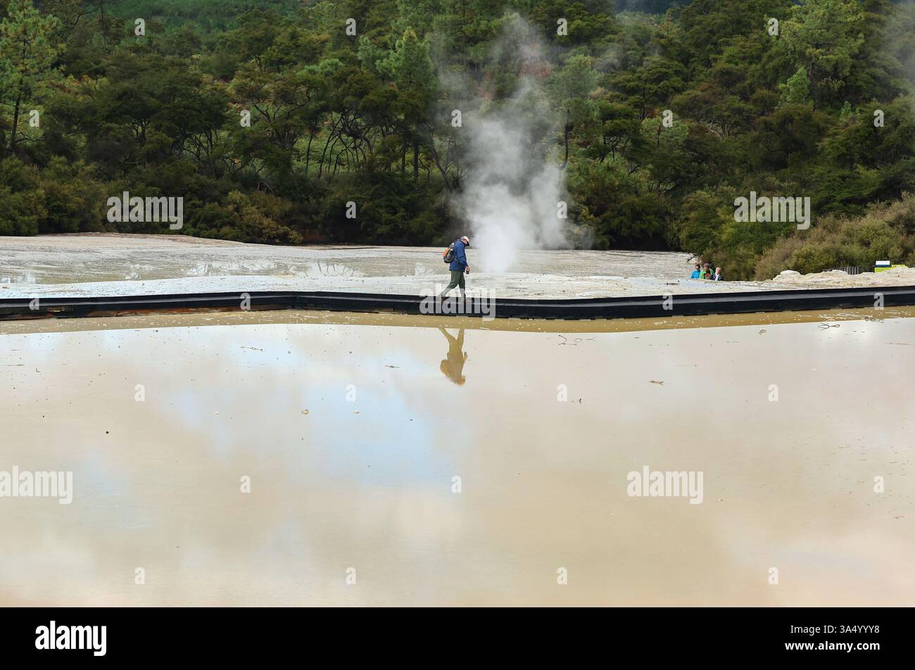Rotorua, New Zealand. 20th Mar, 2025. A visitor walks in the Wai-O-Tapu ...