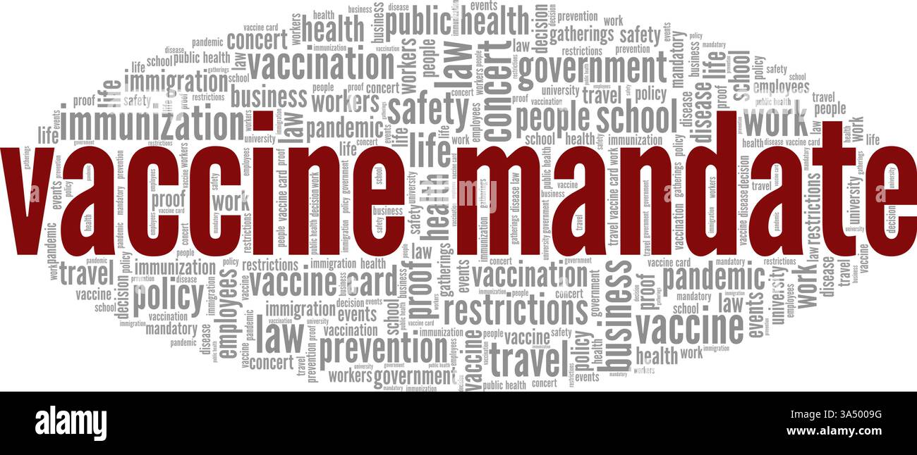 Vaccine Mandate vector illustration word cloud isolated on white ...