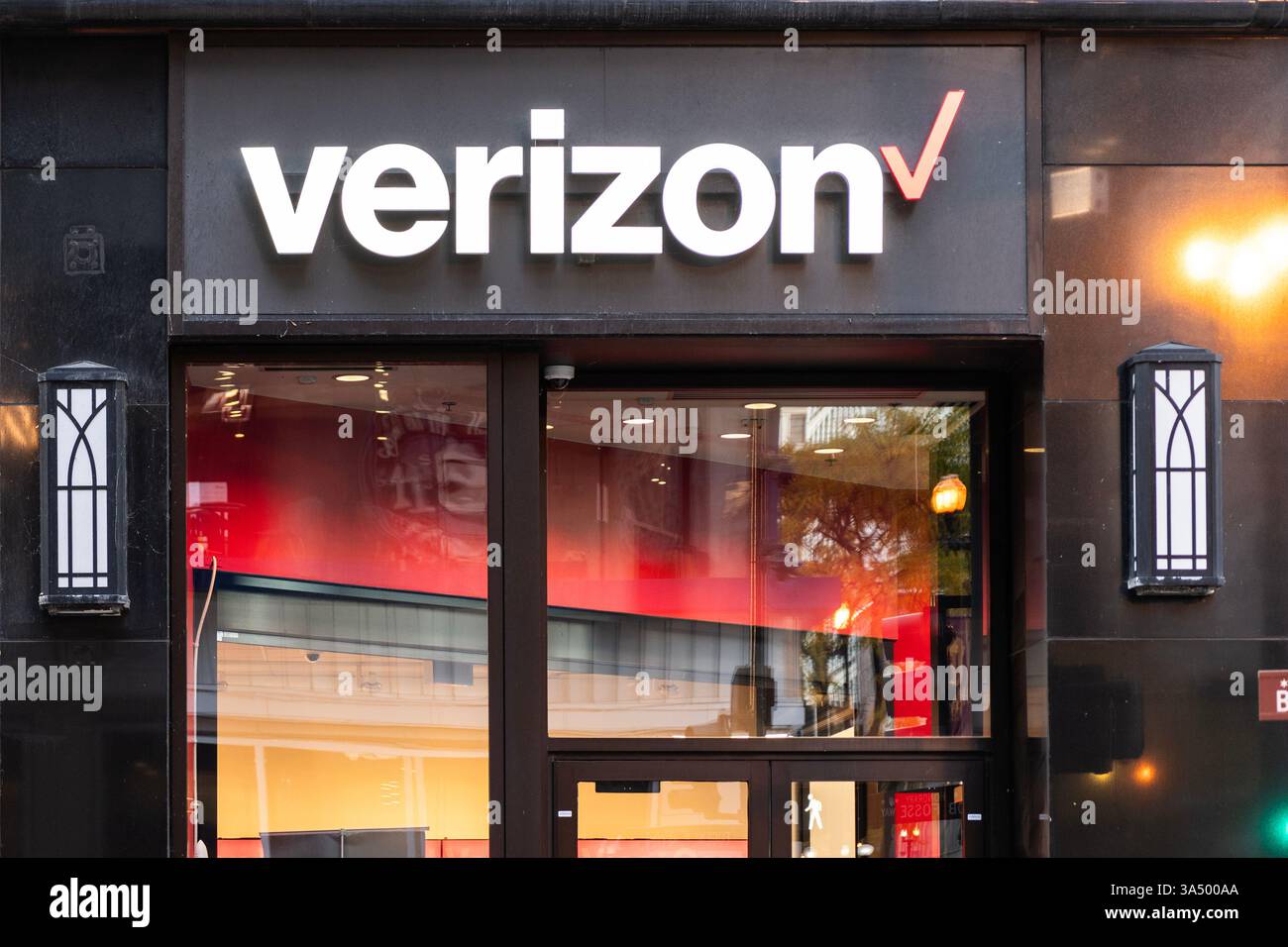 Chicago, Illinois, USA - March 17, 2025: Verizon sign and logo. Verizon ...