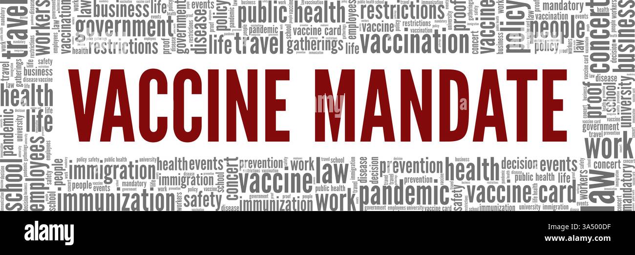 Vaccine Mandate vector illustration word cloud isolated on white ...