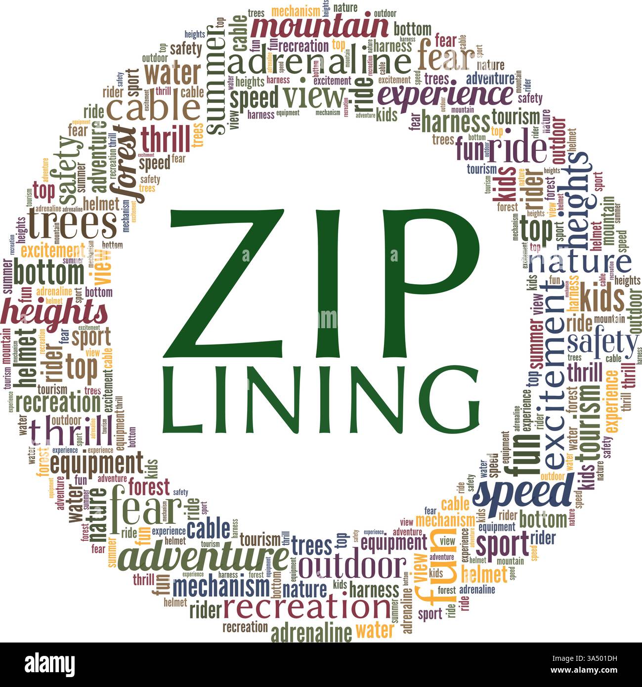 Zip Lining vector illustration word cloud isolated on white background ...