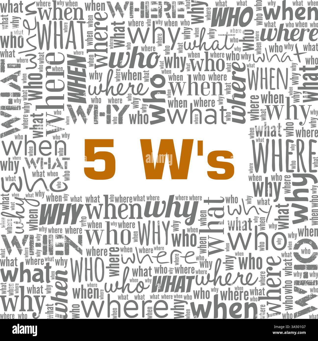 Five W's - Who, Where, Why, What, When vector illustration word cloud ...