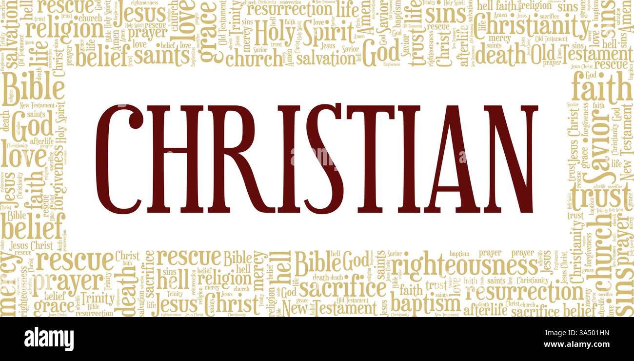 Christian vector illustration word cloud isolated on white background ...