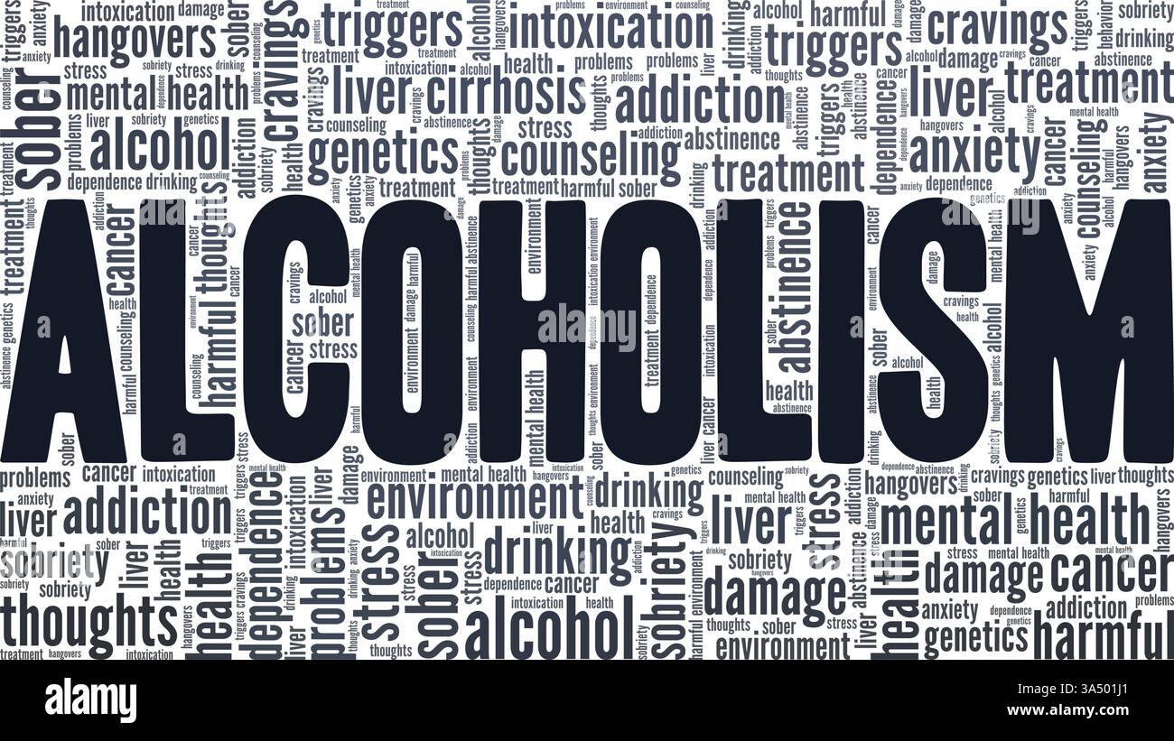 Alcoholism vector illustration word cloud isolated on white background ...