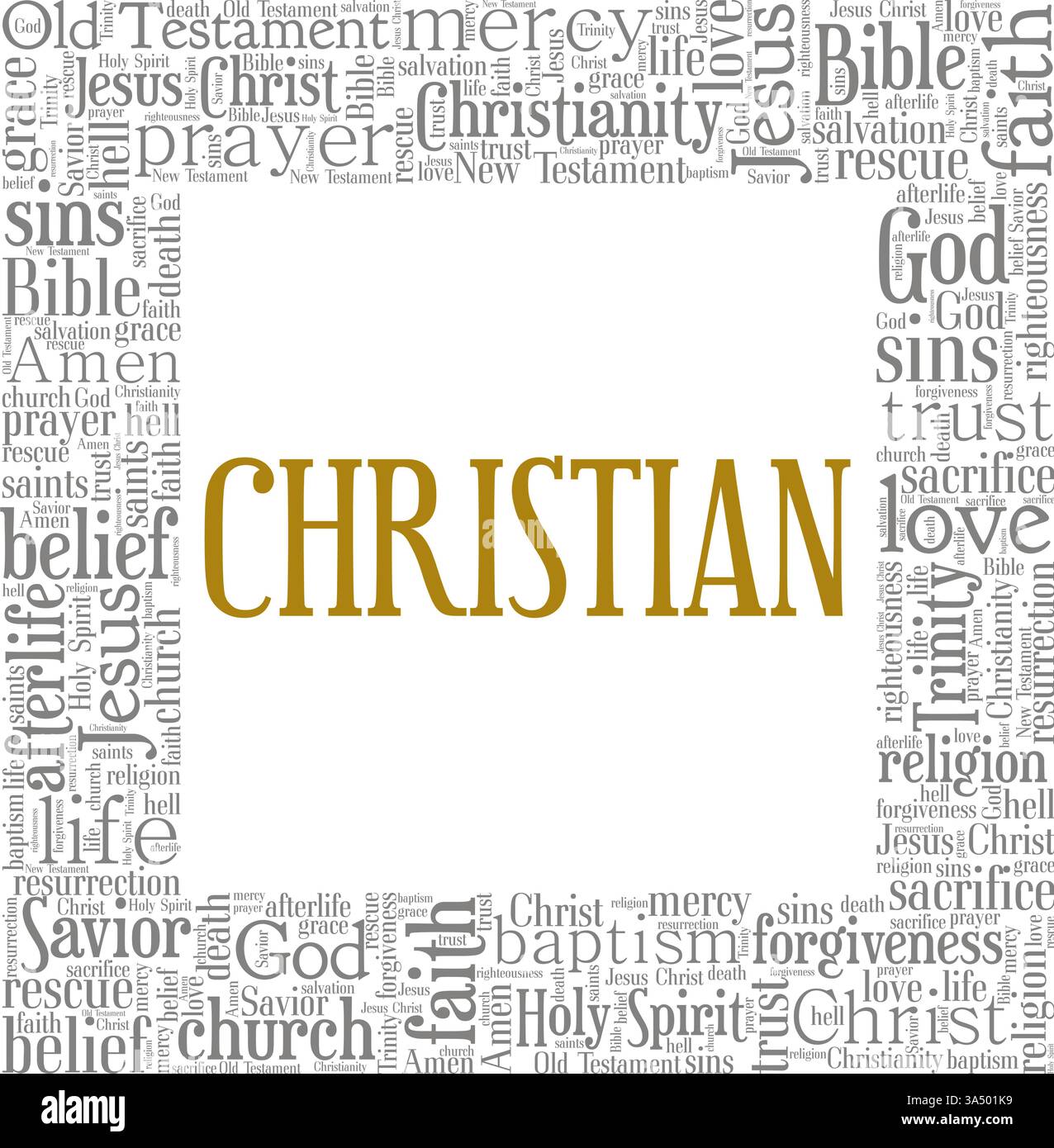 Christian vector illustration word cloud isolated on white background ...