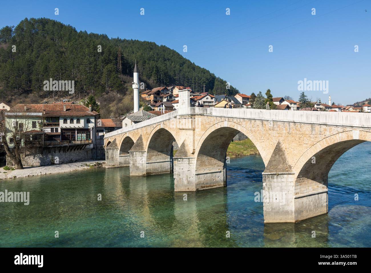 The Stara Ćuprija bridge over the Neretva River in the town of Konjic in Bosnia and Herzegovina ...