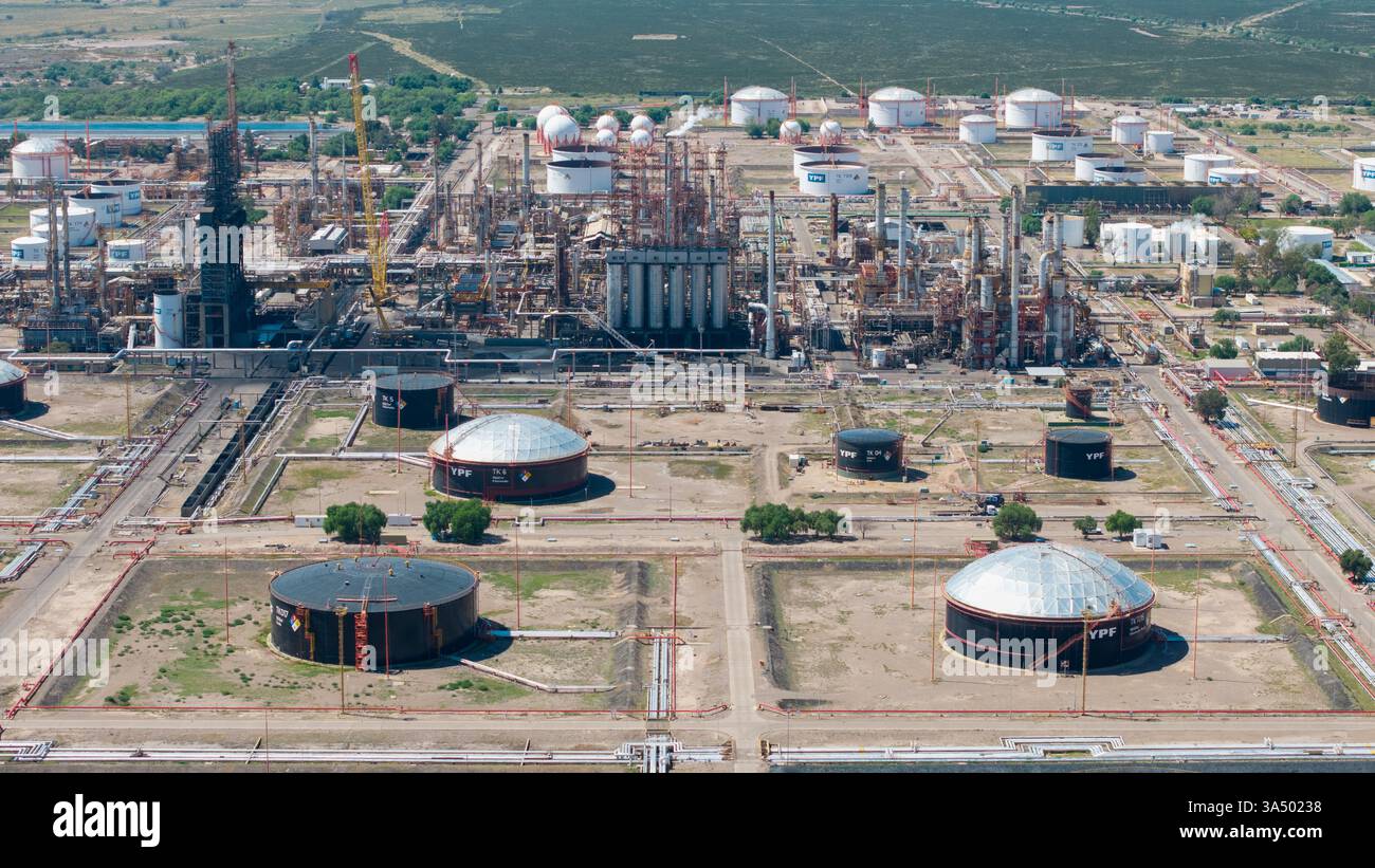 Mendoza, Argentina, March 16, 2025: Aerial view of unconventional crude ...