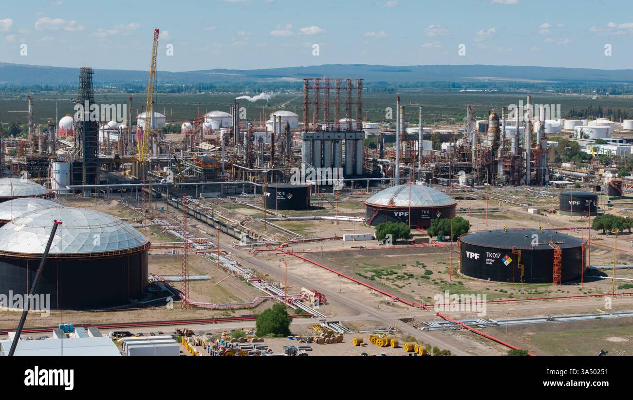 Mendoza, Argentina, March 16, 2025: Aerial view of unconventional crude ...