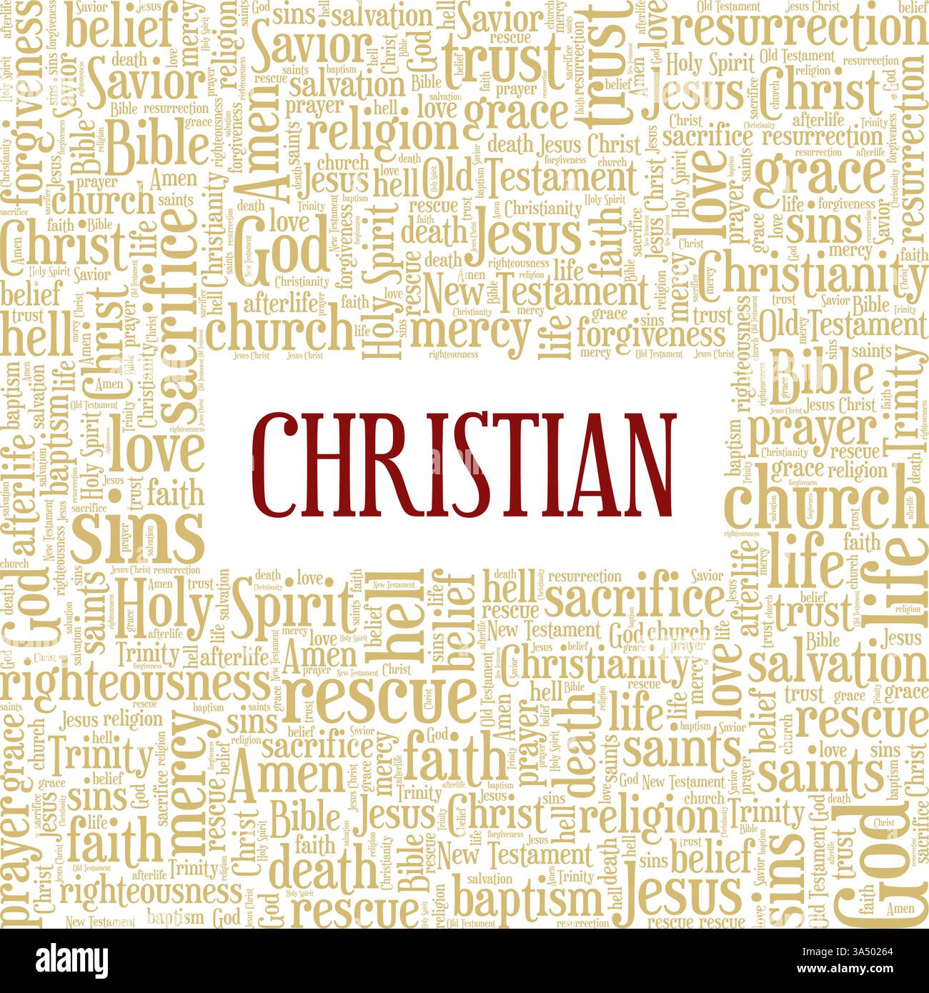 Christian vector illustration word cloud isolated on white background ...