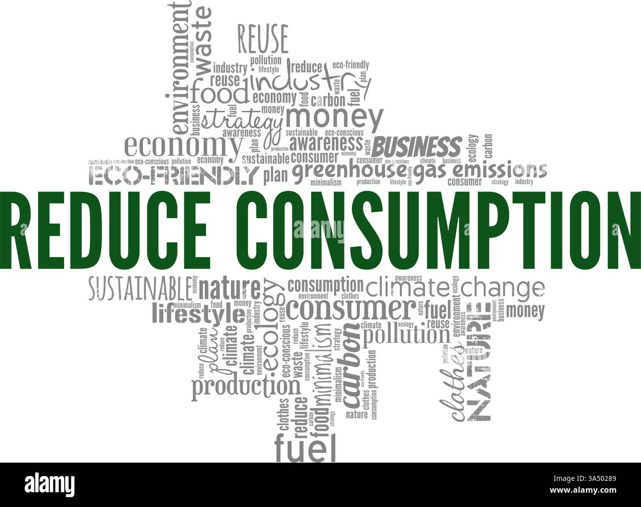 Reduce Consumption vector illustration word cloud isolated on white ...