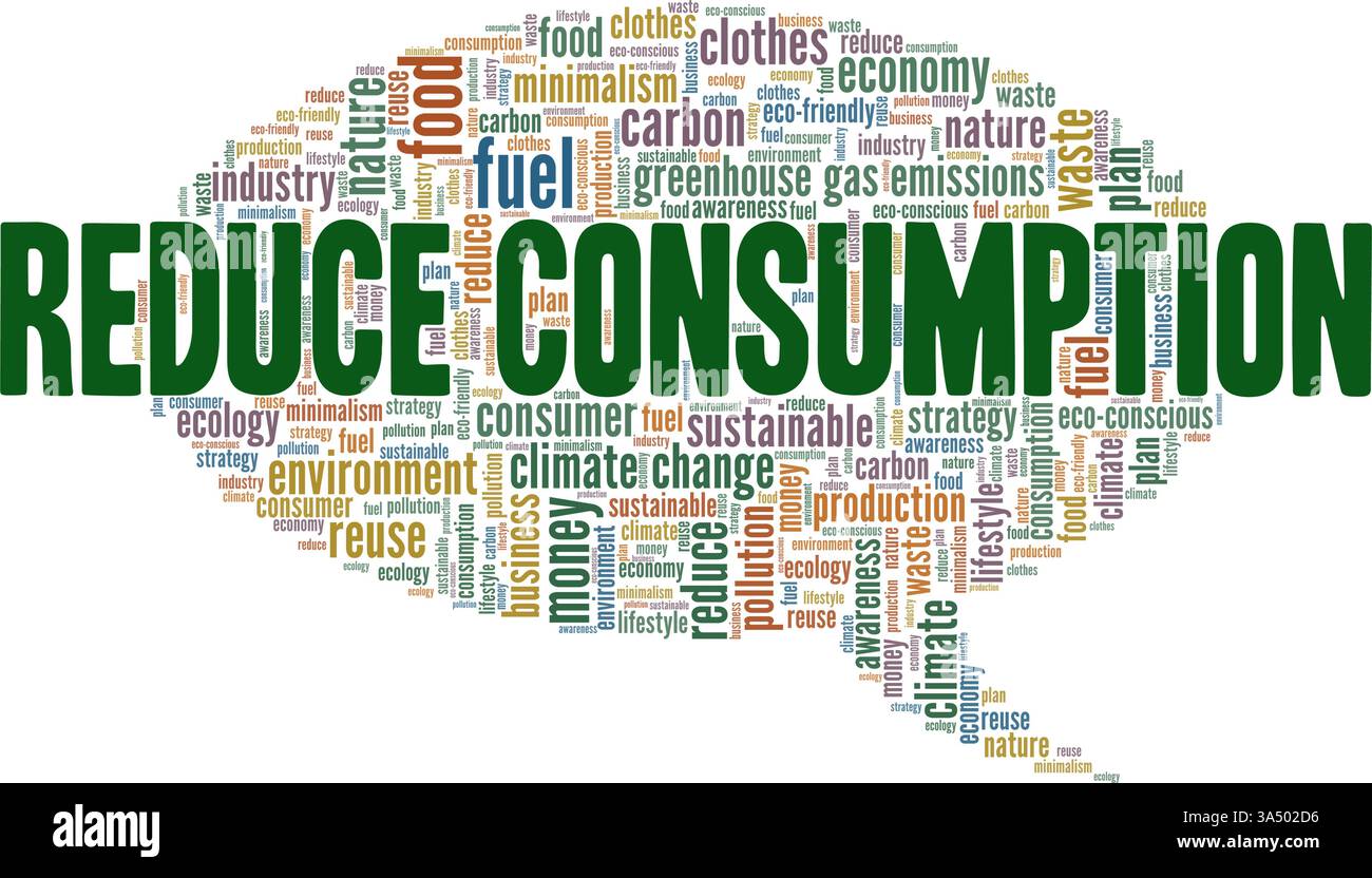 Reduce Consumption vector illustration word cloud isolated on white ...