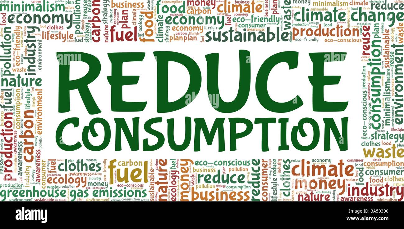 Reduce Consumption vector illustration word cloud isolated on white ...