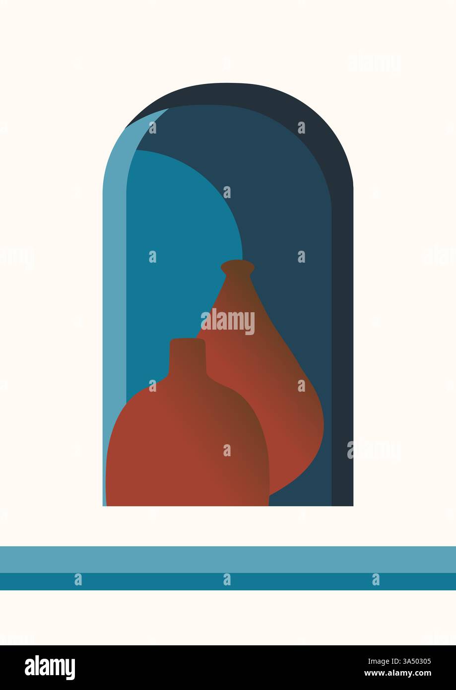 Ancient red ceramic vases aesthetic illustration. Santorini city ...