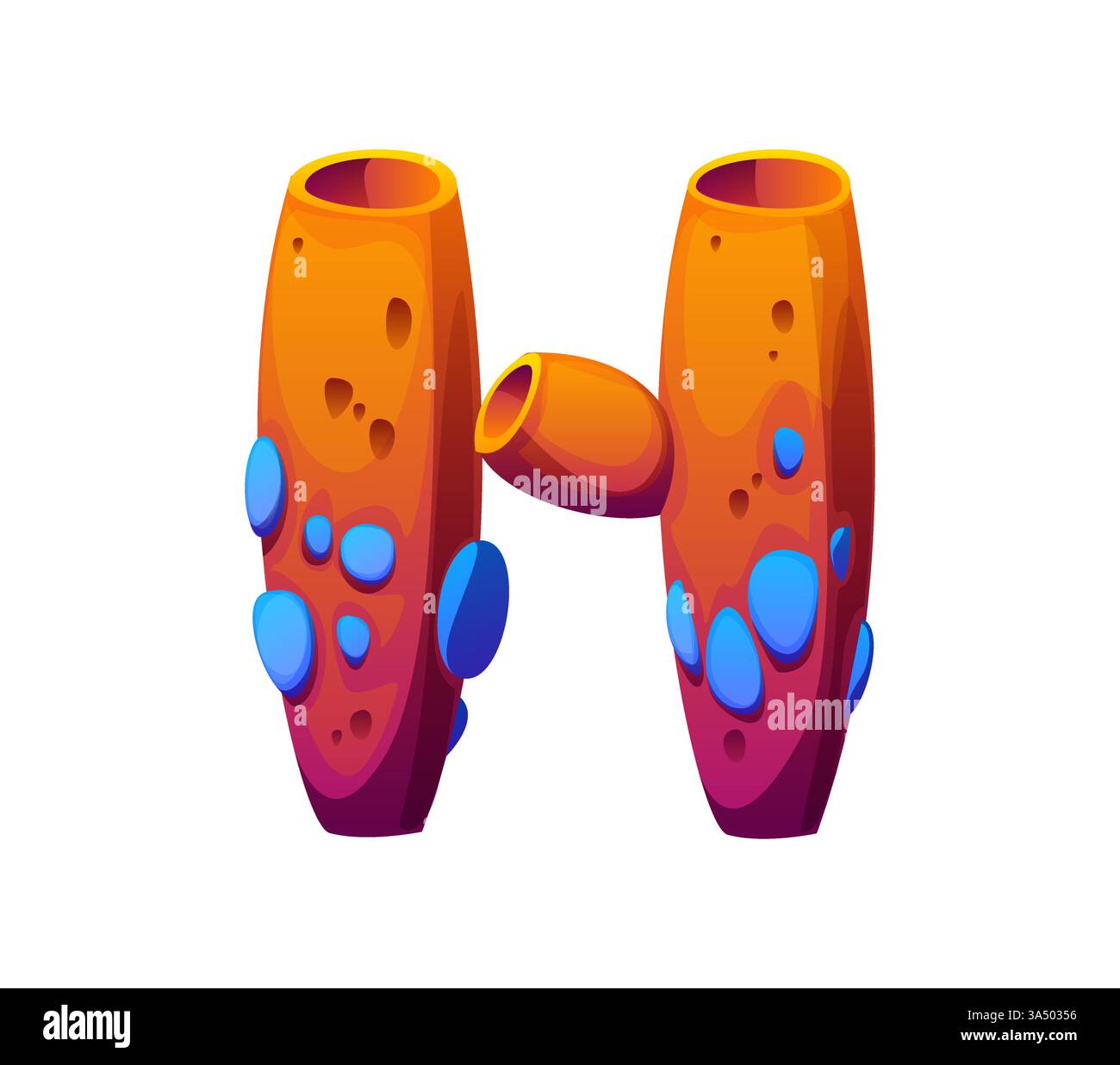 Cartoon underwater font corals letter H. Aquatic life latin typeset ...