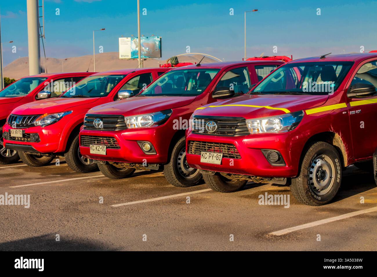 Red off road cars vehicle in Atacama desert in Chile. Long and hard ...