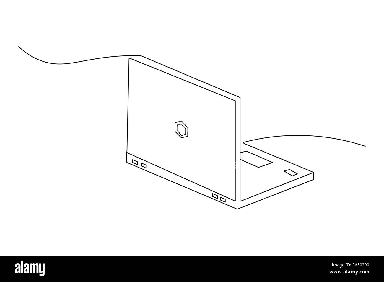 Laptop one line drawing of minimalist vector icon with black and white ...
