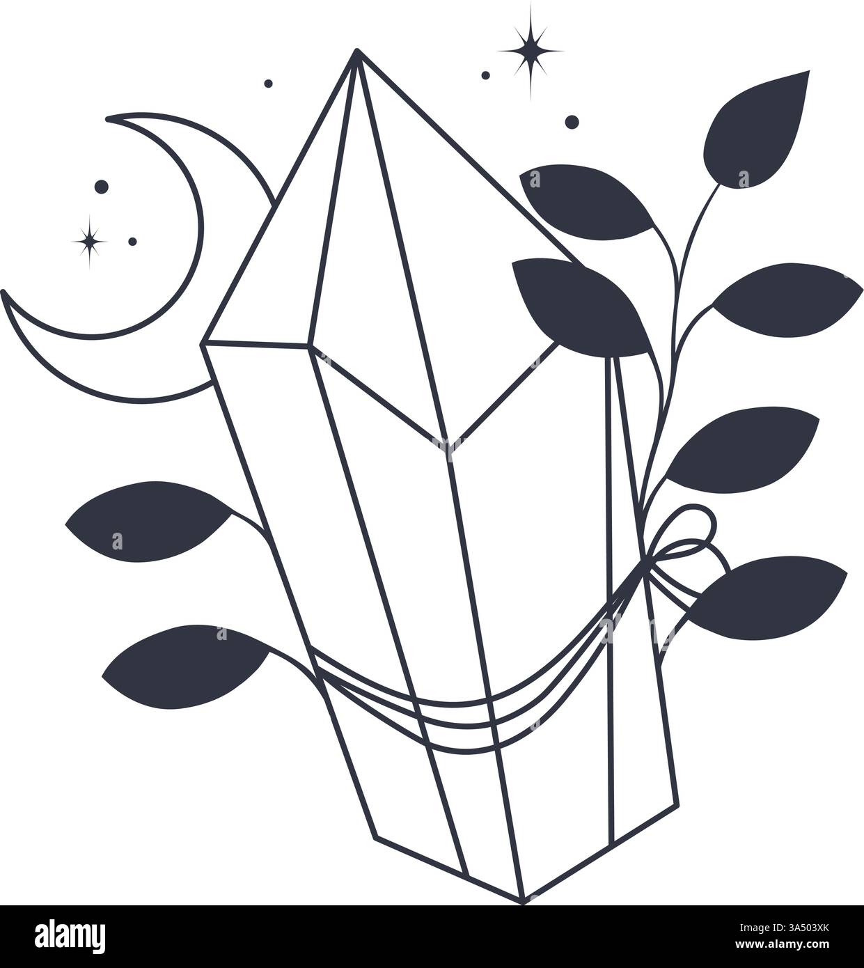 Line art crystal sticker. Healing crystal esoteric sketch icon. Hand ...