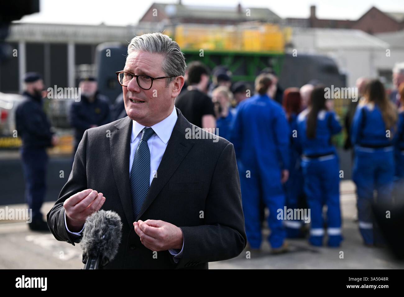 Prime Minister Sir Keir Starmer speaks to the media after addressing ...