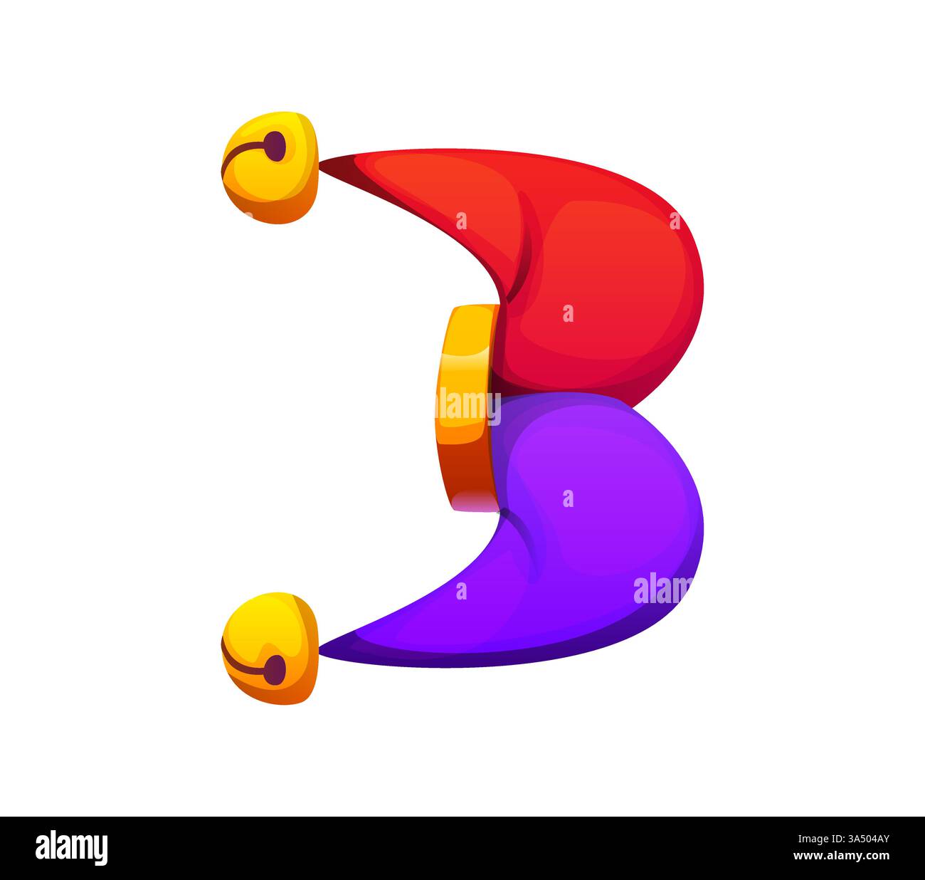 Cartoon number three circus font as playful jester hat with red purple ...