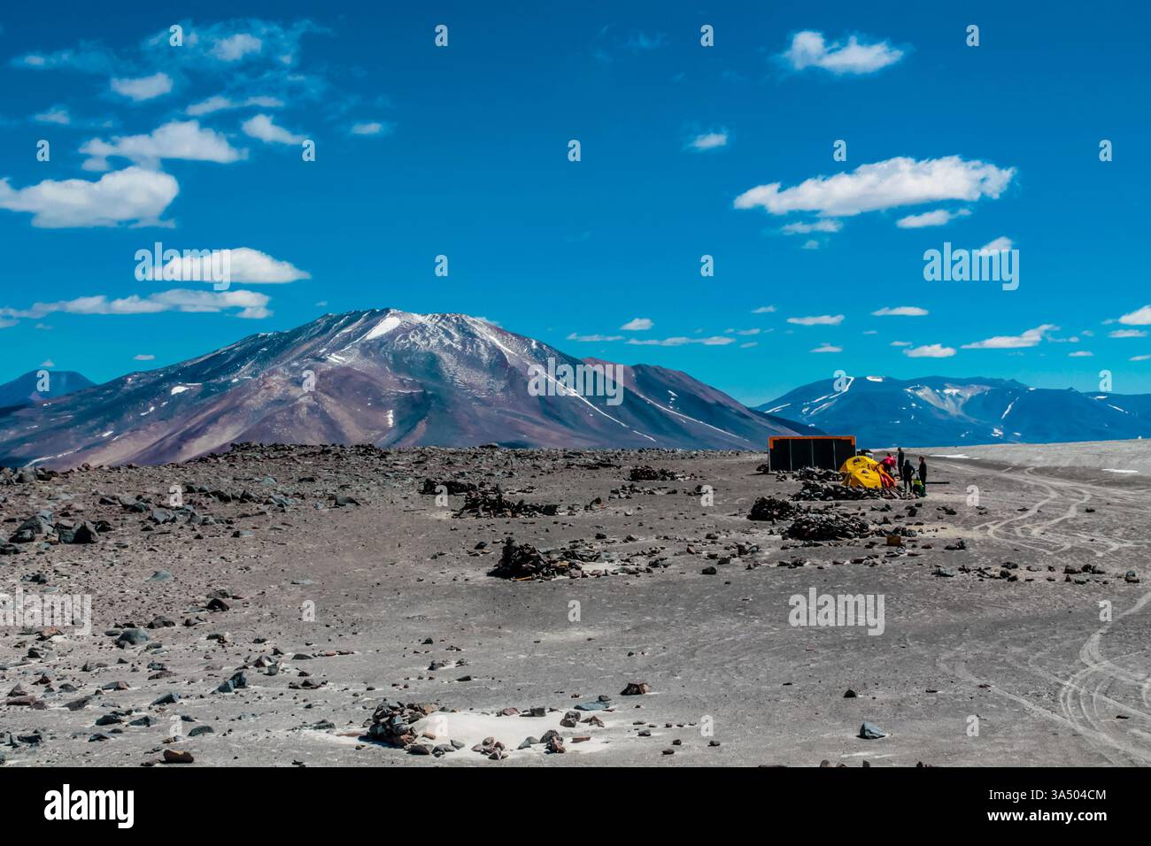 Red off road cars vehicle in Atacama desert in Chile. Long and hard ...