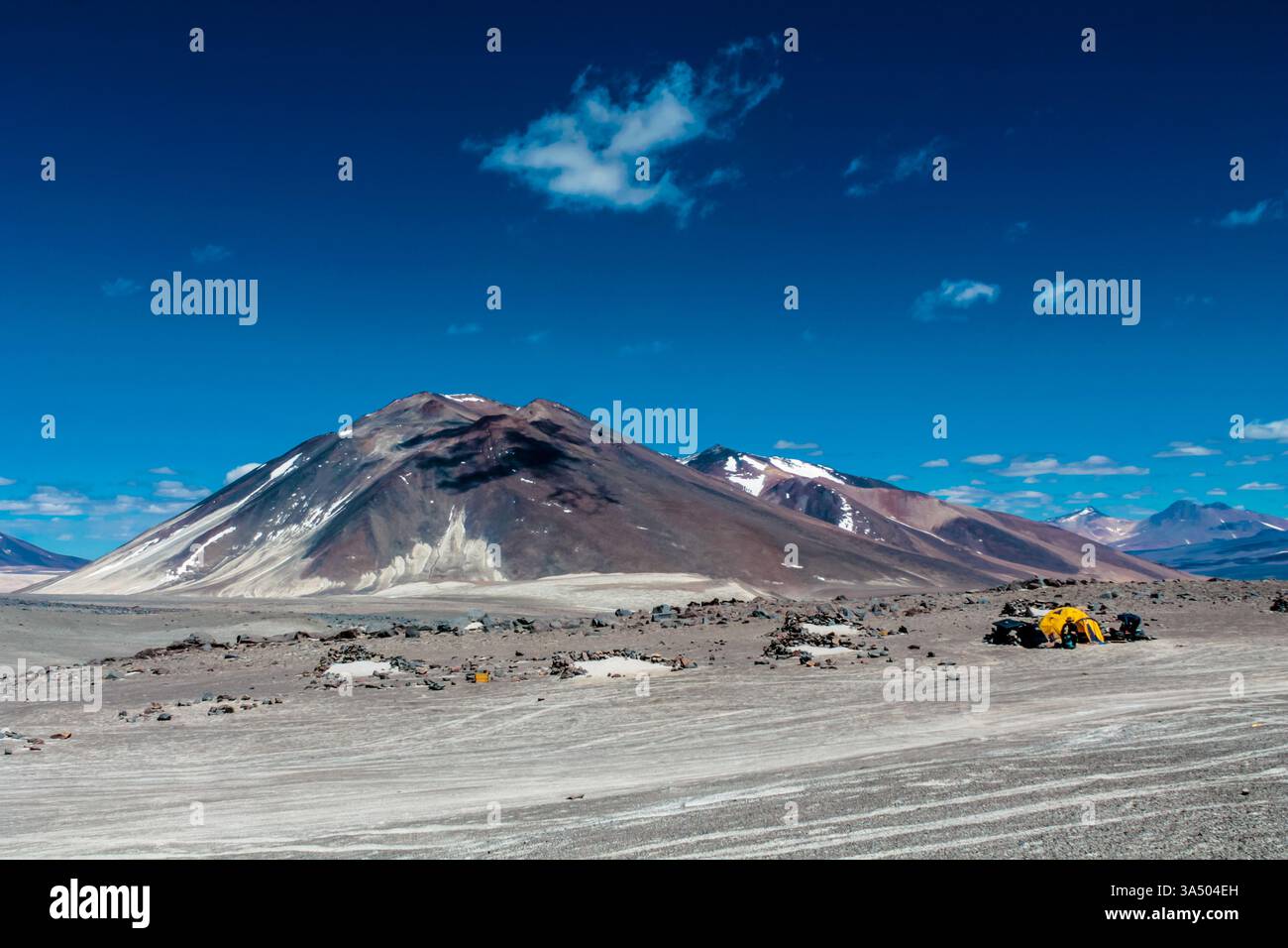 Red off road cars vehicle in Atacama desert in Chile. Long and hard ...