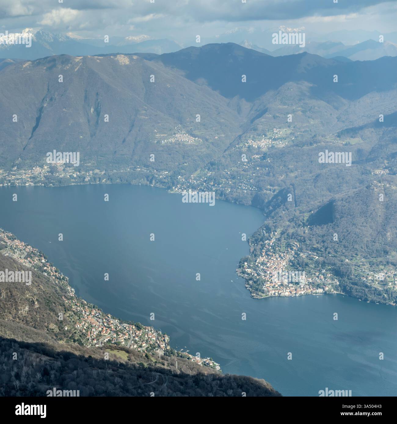 aerial landscape with Torno and Moltrasio touristic villages on western ...