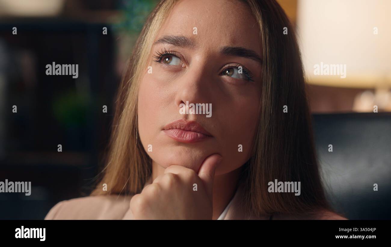 Pensive thoughtful Caucasian specialist business woman leader boss ...