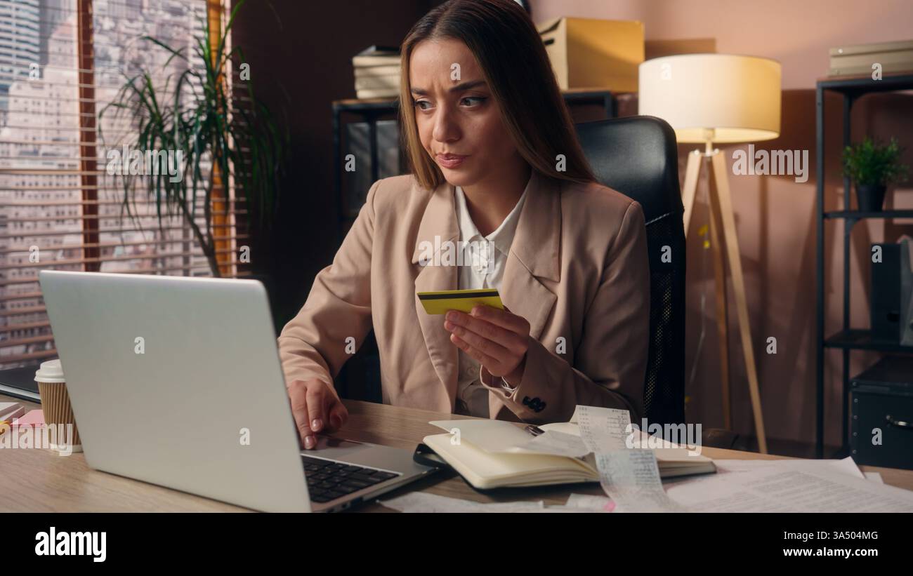 Grumpy confused nervous Caucasian office worker female business woman ...