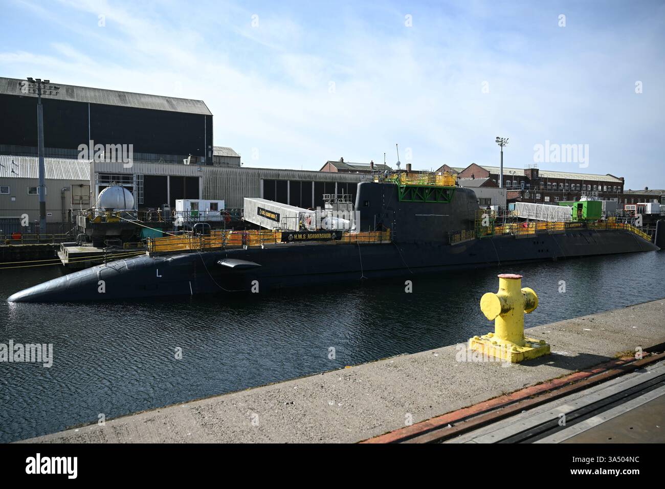 HMS Agamemnon nuclear submarine at the BAE system factory, Barrow-in-Furness, Cumbria, north ...
