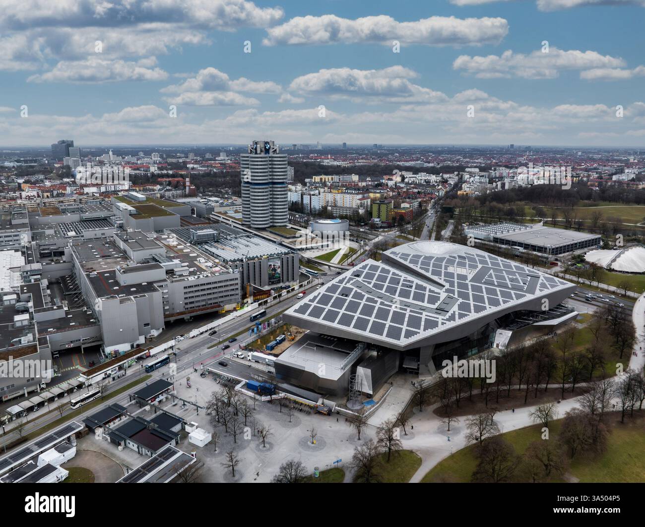 Aerial View of BMW Tower, BMW Museum, and BMW Welt in Munich, Germany ...