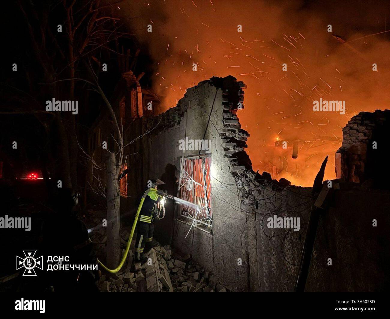 In this photo provided by the Ukrainian Emergency Service, firefighters ...