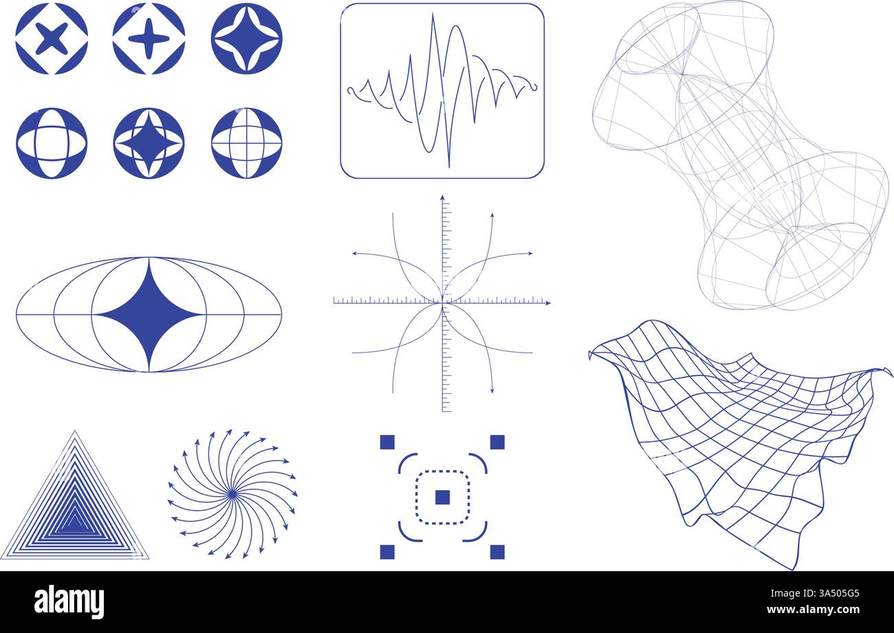 Set of various mathematical and geometric diagrams, including abstract ...
