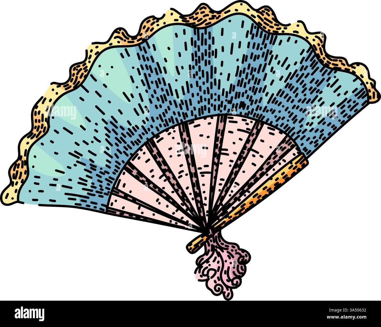 antique old fashioned fan sketch hand drawn vector Stock Vector Image ...