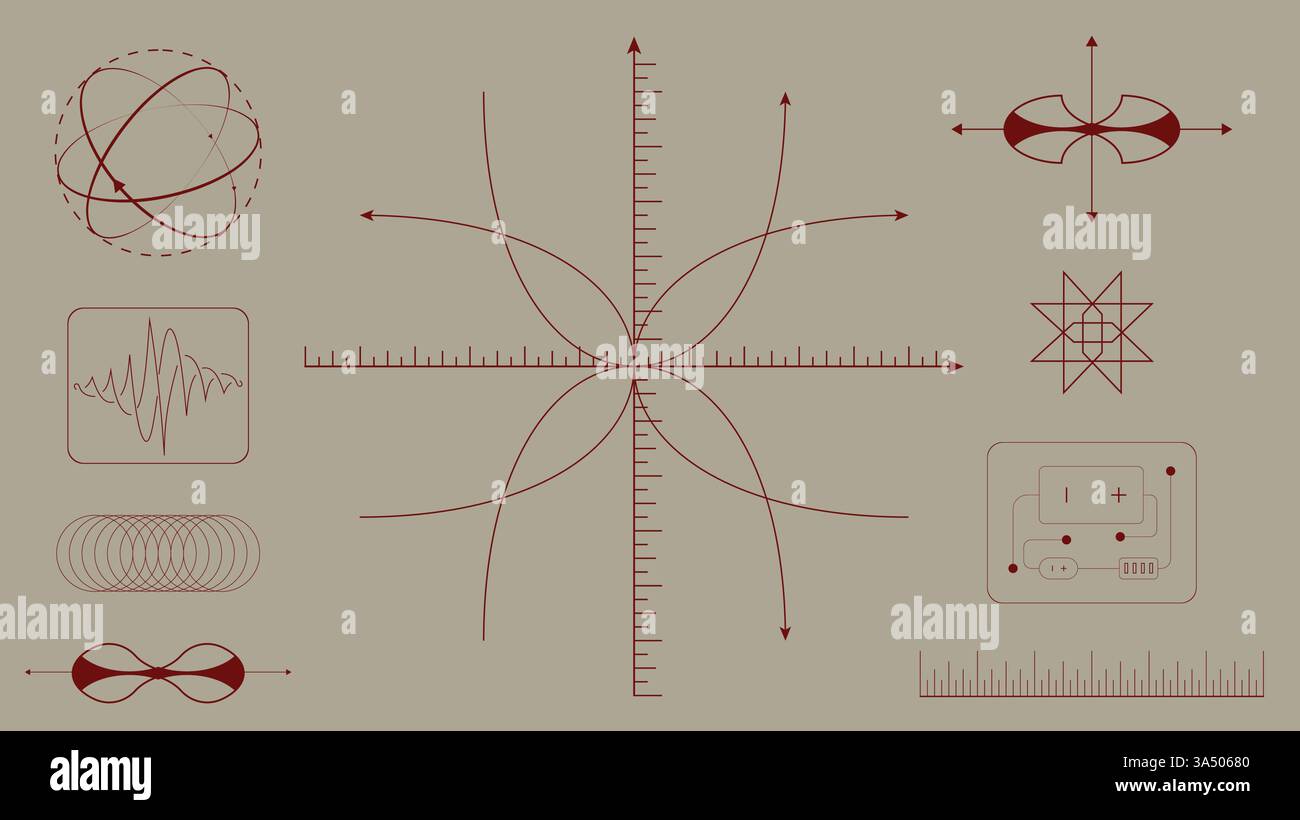 Vector design. Mathematical graph with parametric curves, waveforms ...