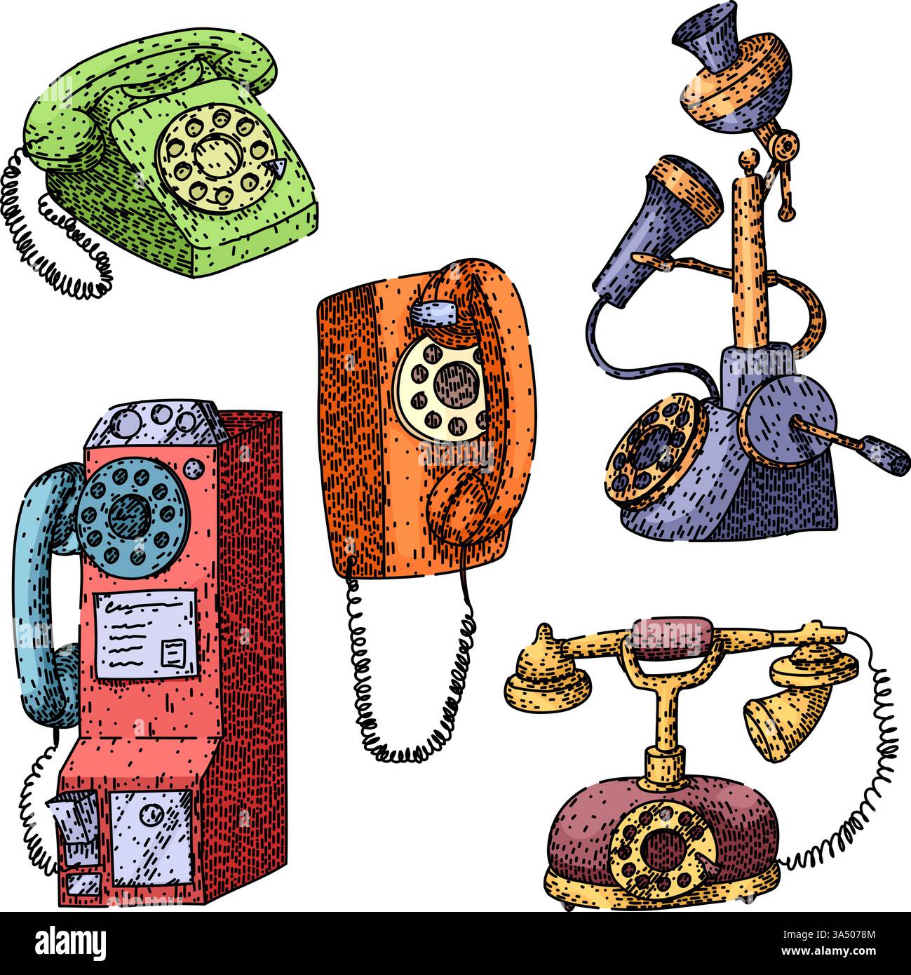 rotary telephone set sketch hand drawn vector Stock Vector Image & Art ...