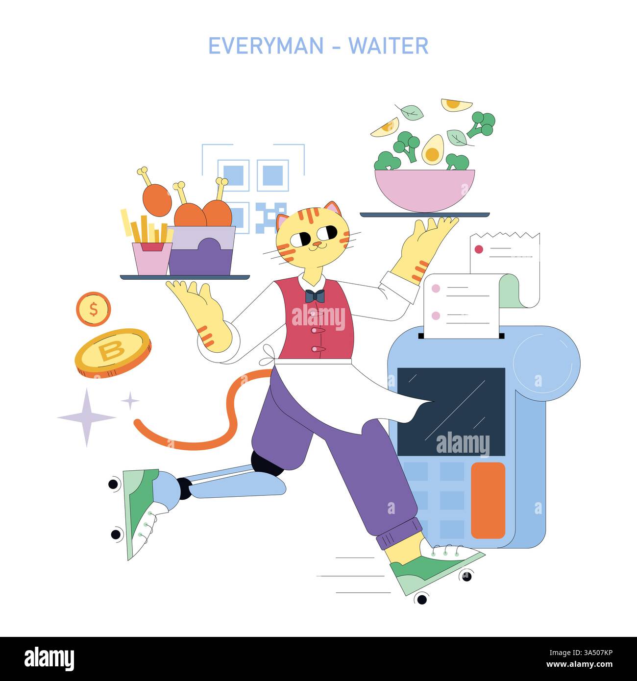Everyman-Waiter concept. A cat character embodies the Everyman ...